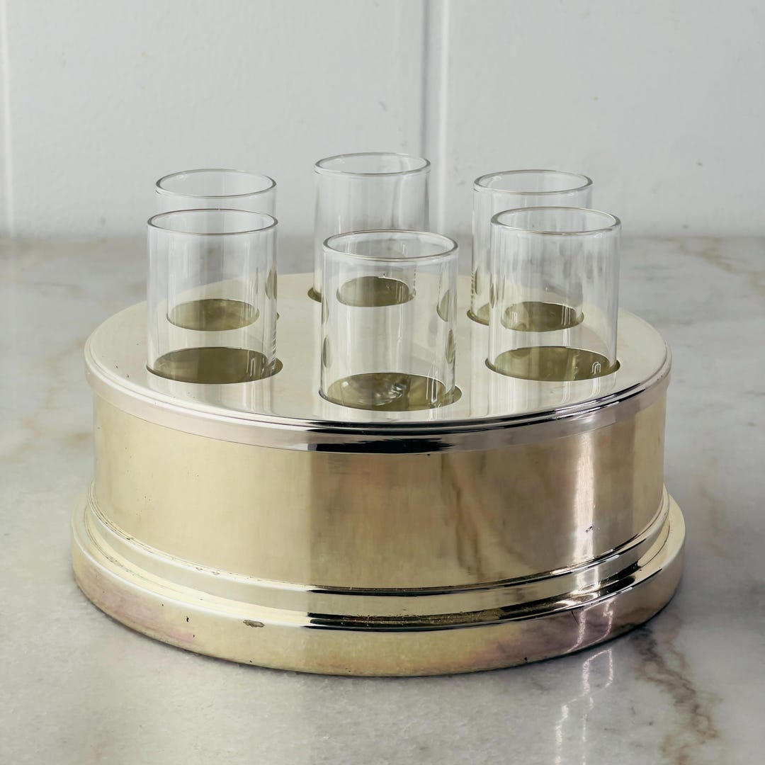 Vintage Chrome Vodka Chiller, Shot Glass Tray, Restoration Hardware ...