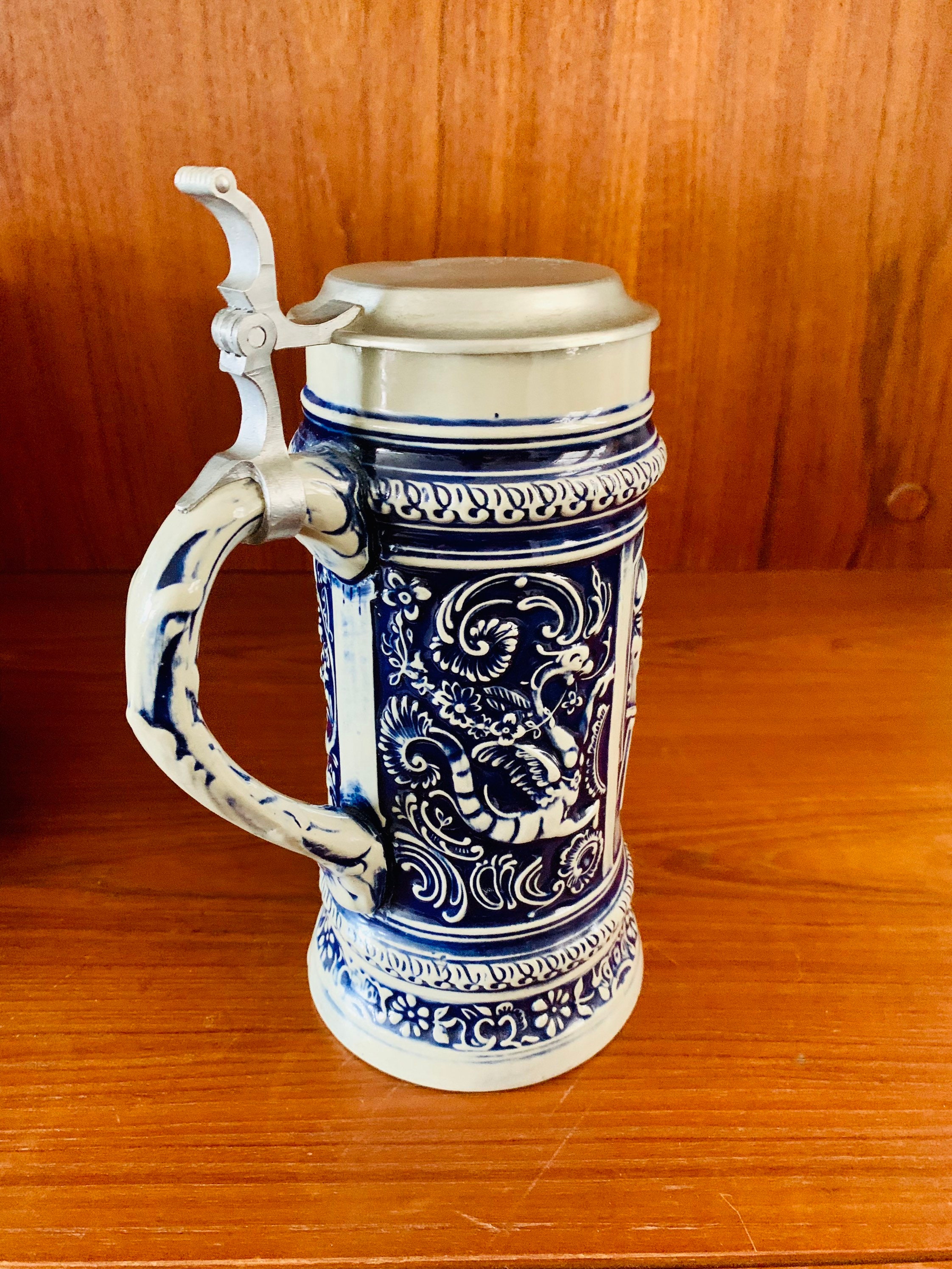 Vintage Old Gerz Beer Stein With Lid, Large, Dragon and Tavern Scenes ...