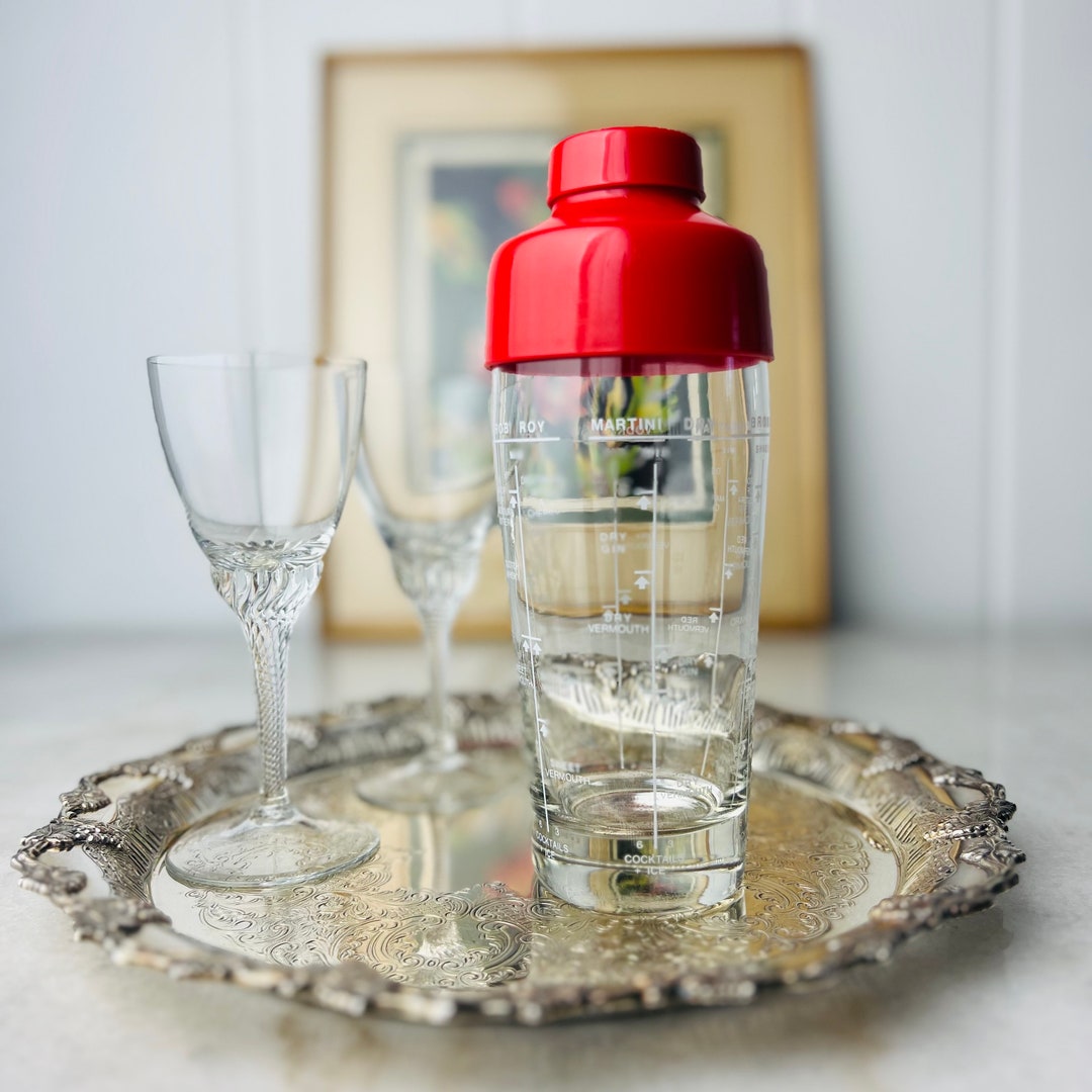 Vintage Cocktail Shaker, With Drink Recipe Label, Clear Glass W Red ...