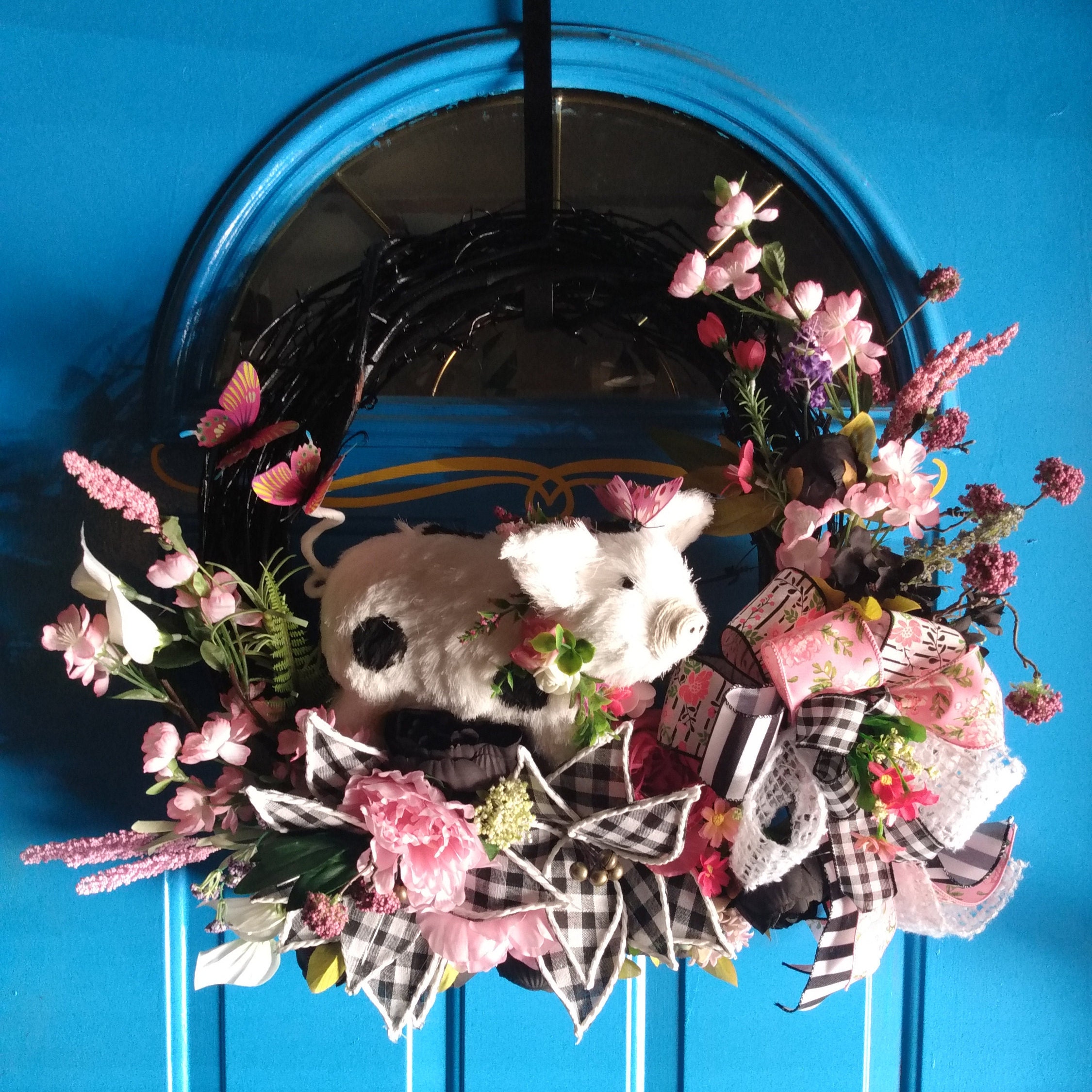 Spring Holiday Pig, Front Door Decor, Pig Doorhanger, Pig, Front Porch ...