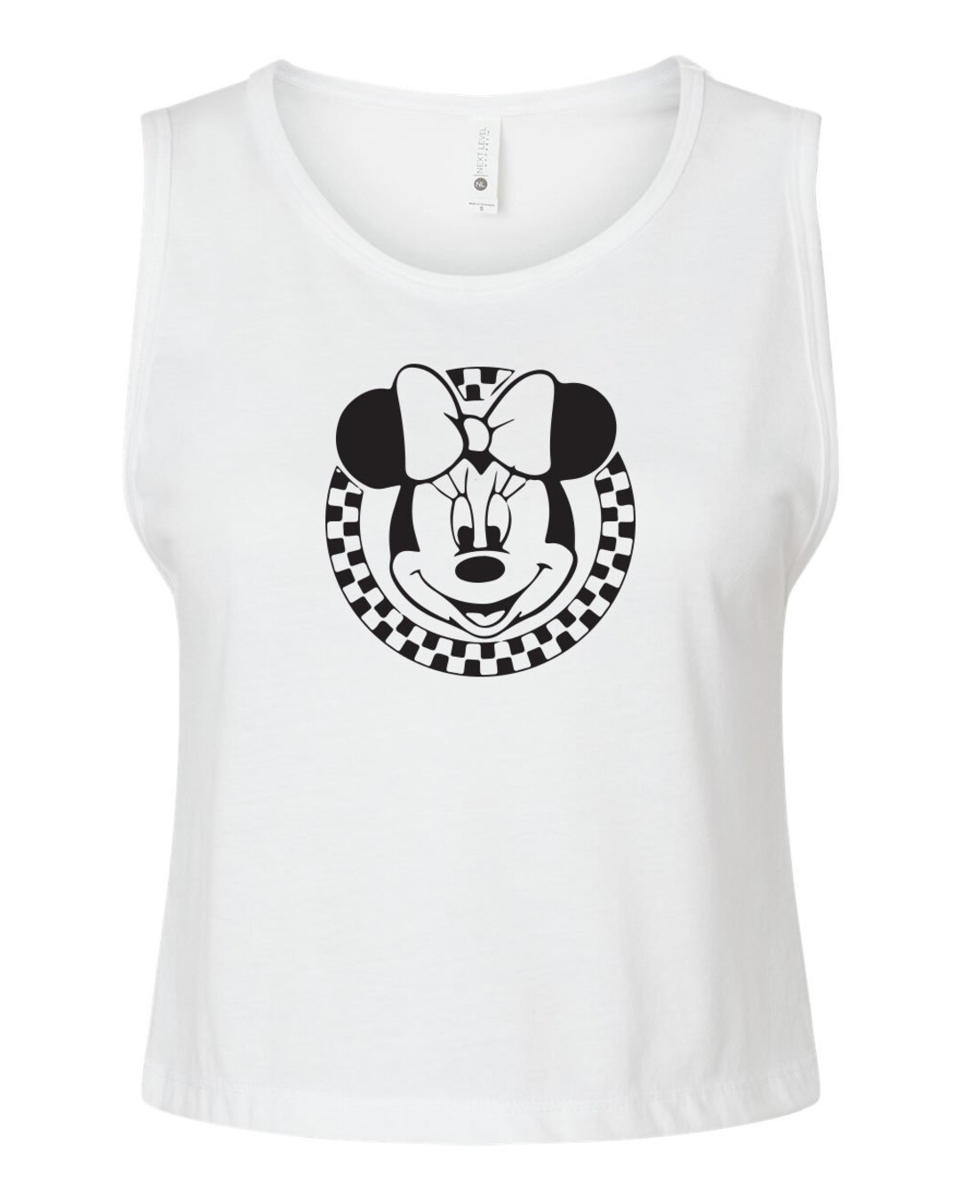 Retro Minnie Mouse Adult Crop Top Ladies Crop Tank Disney Crop Shirt Black And White Checkered