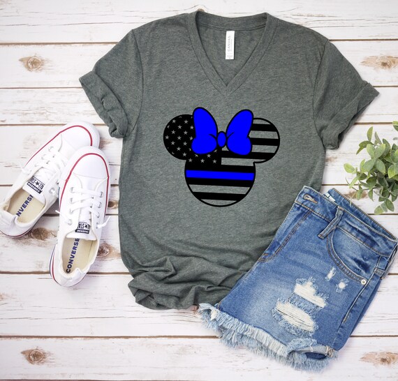 Police Minnie Mouse T Shirt blue Line Front Line Officer | Etsy