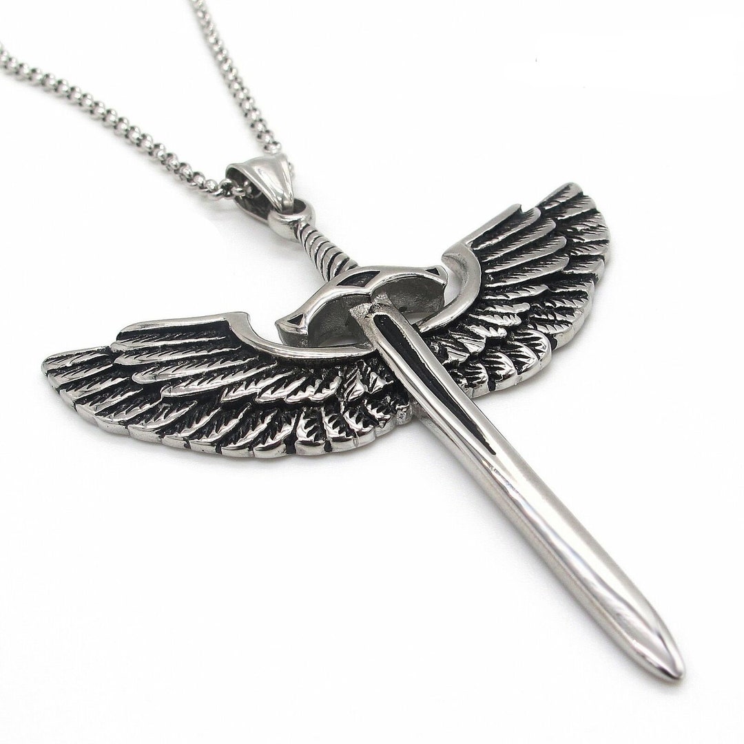 Archangel Michael Angel Wing Sword Necklace Pendant for Men Women ...
