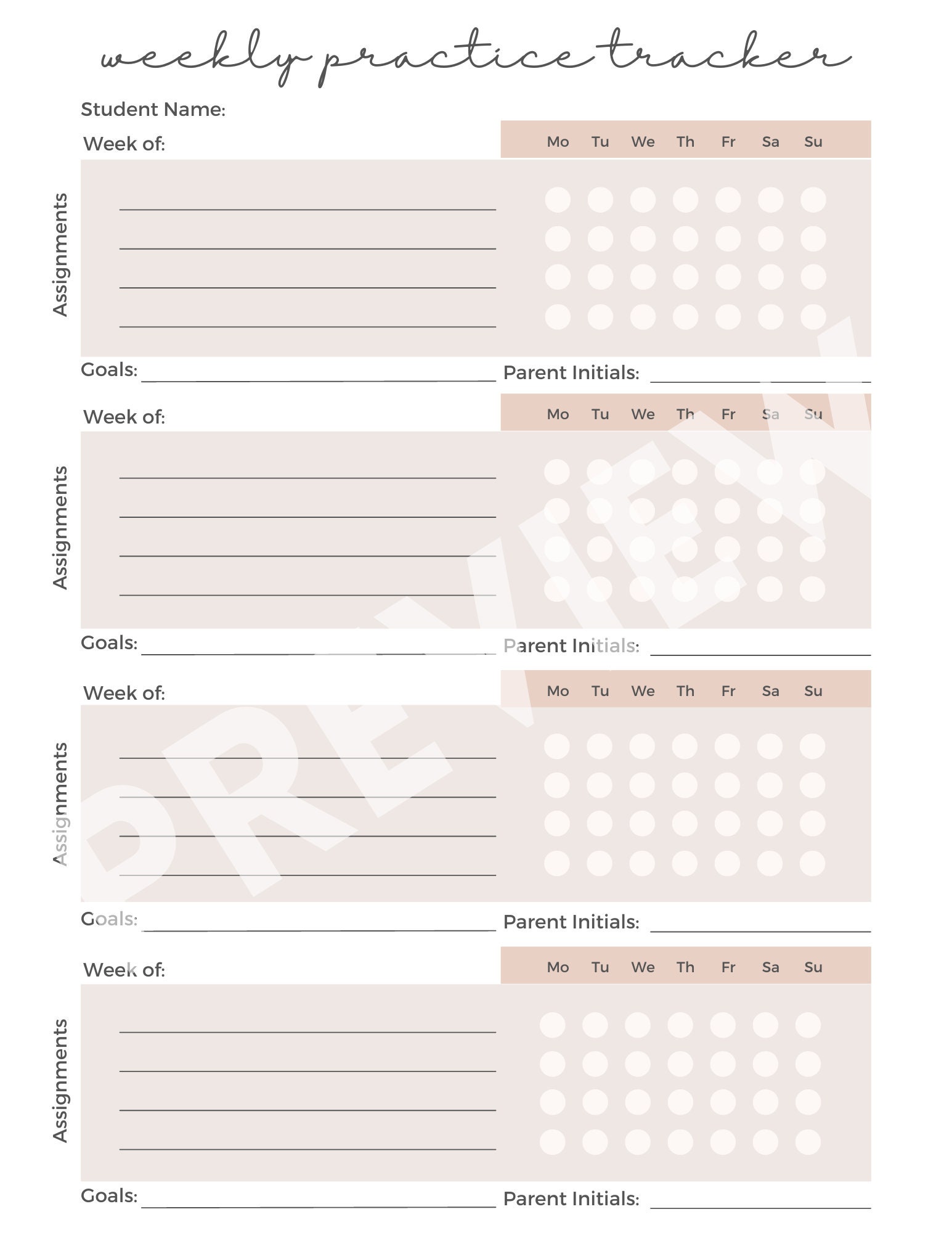 Music Practice Tracker, Music Practice Log, Printable Practice Tracker ...