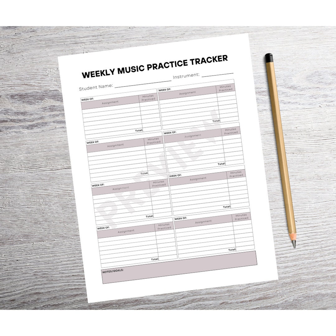Music Practice Tracker, Music Practice Log, Printable Practice Tracker ...