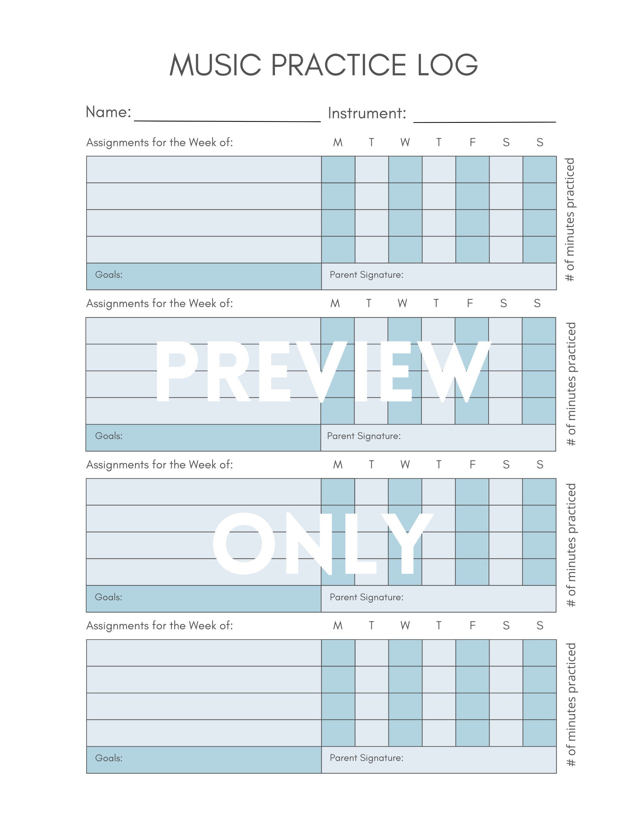 Music Practice Tracker, Music Practice Log, Printable Practice Tracker ...