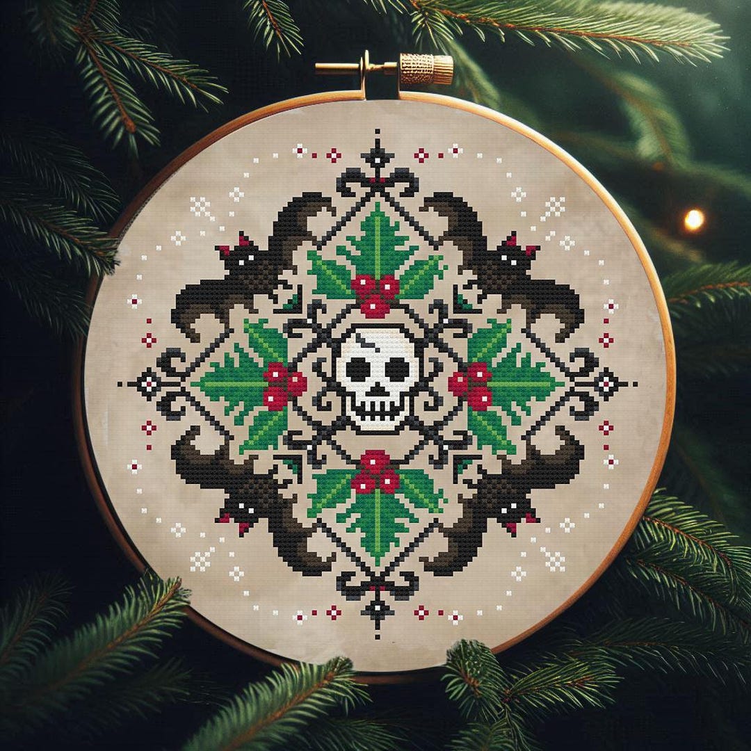 Christmas Holly Bats – Cross Stitch Pattern Gothic Mandala PDF – Dark ...