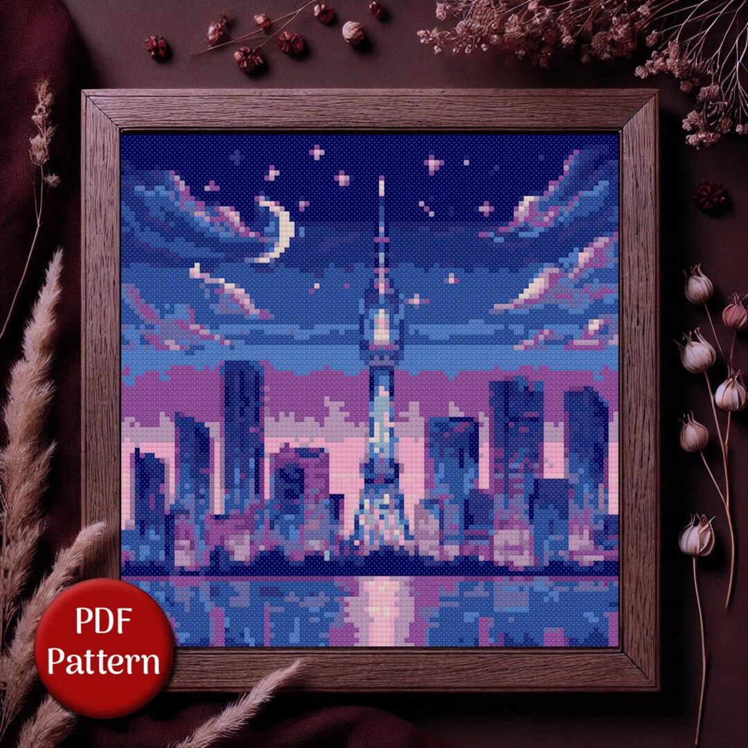 Pastel Toyko Cross Stitch Pattern PDF Download Moon-inspired Cross ...