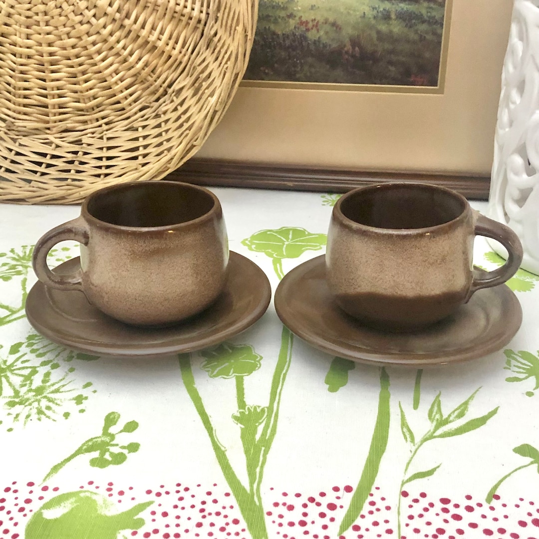 Vintage Frankoma Brown Satin Cup and Saucer Sets - Etsy