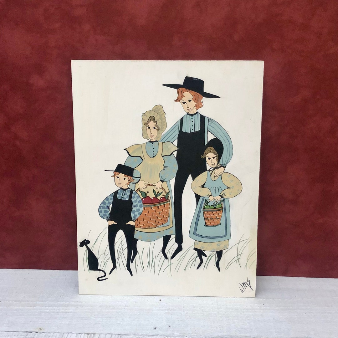 Vintage Original Art, Amish Family Painting on Illustration Board - Etsy