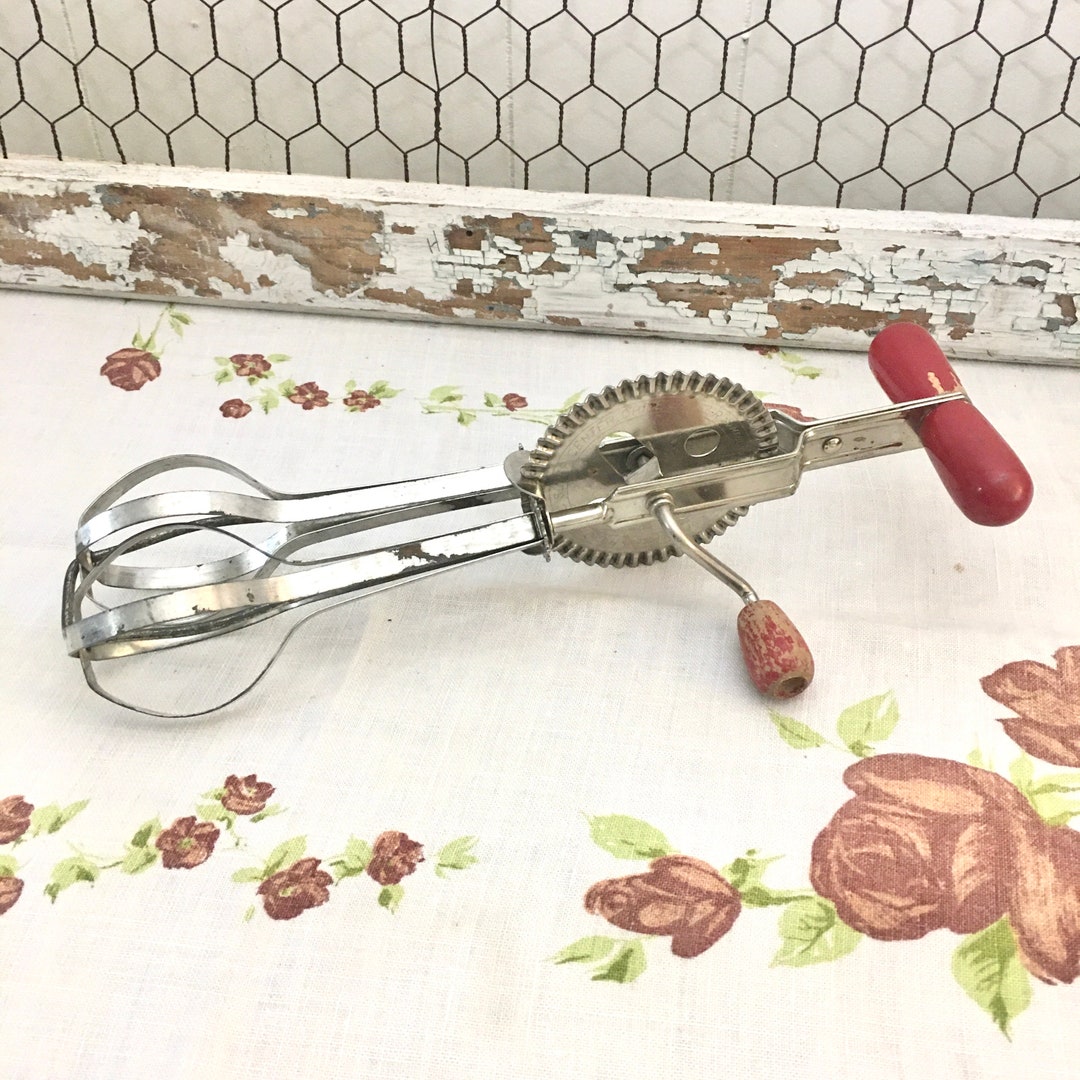 Vintage Red Wood Handle Rotary Beater - Etsy