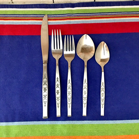 Vintage Spanada Stainless Steel Flatware 5 Piece Place Setting | Etsy