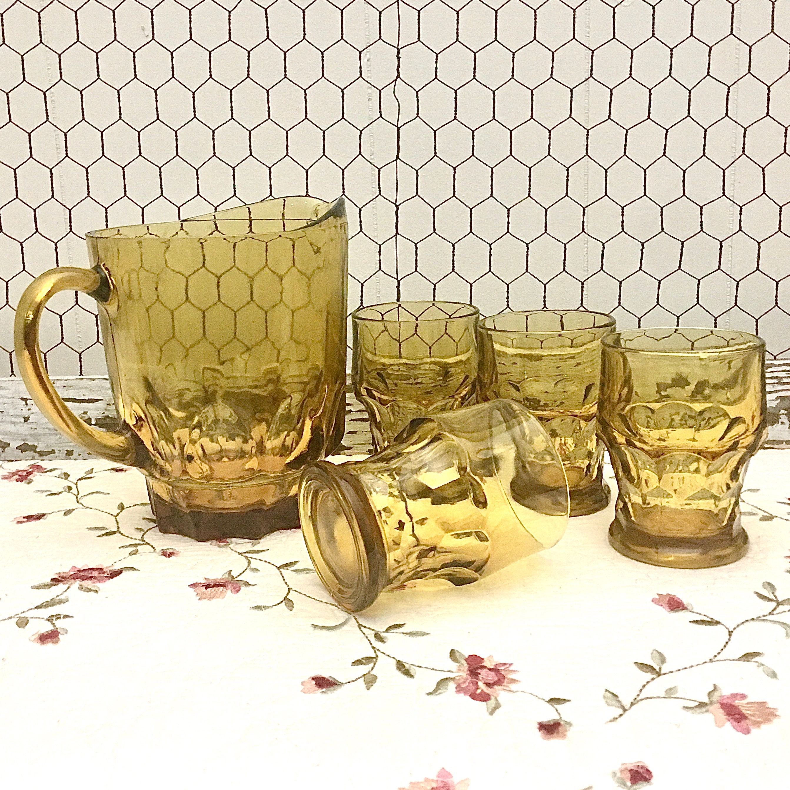 Vintage Georgian Amber Glass Pitcher Set by Viking - Etsy