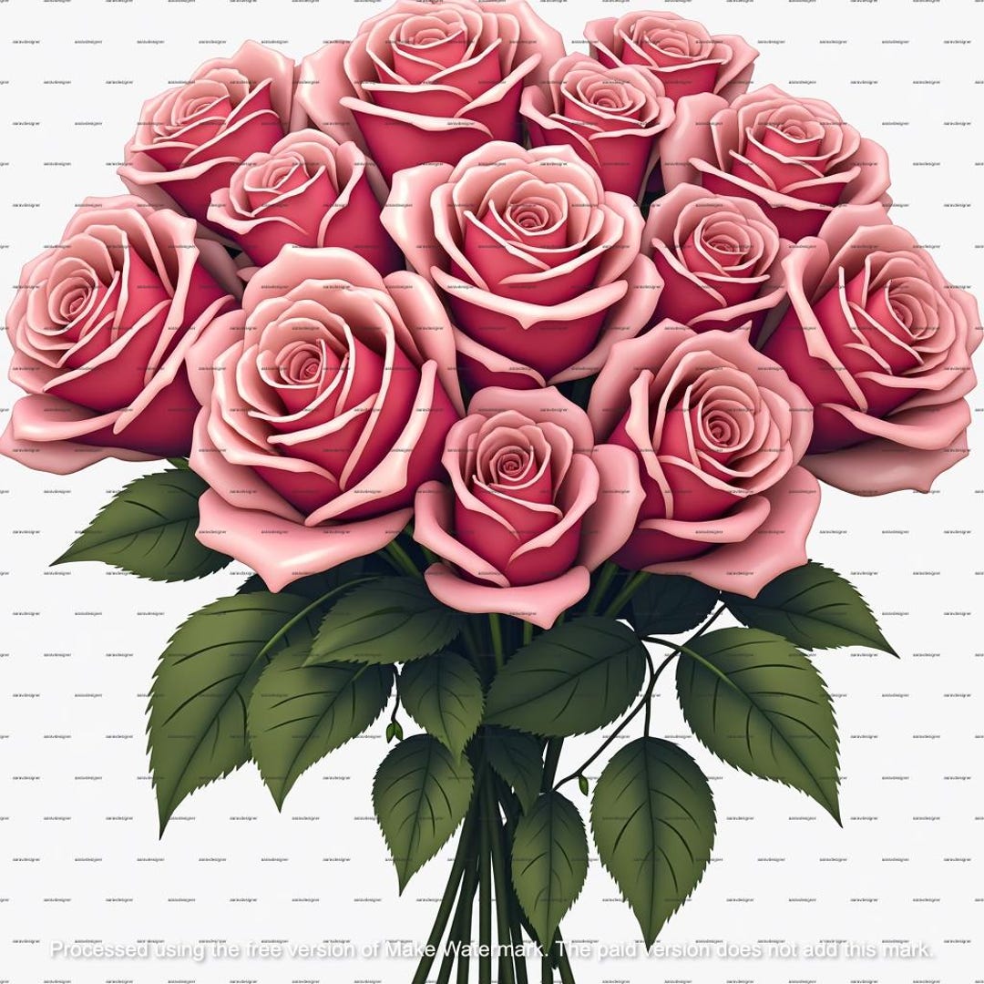 10 Pink Roses Clipart Set, Watercolor Rose Bouquet, Printable Floral ...