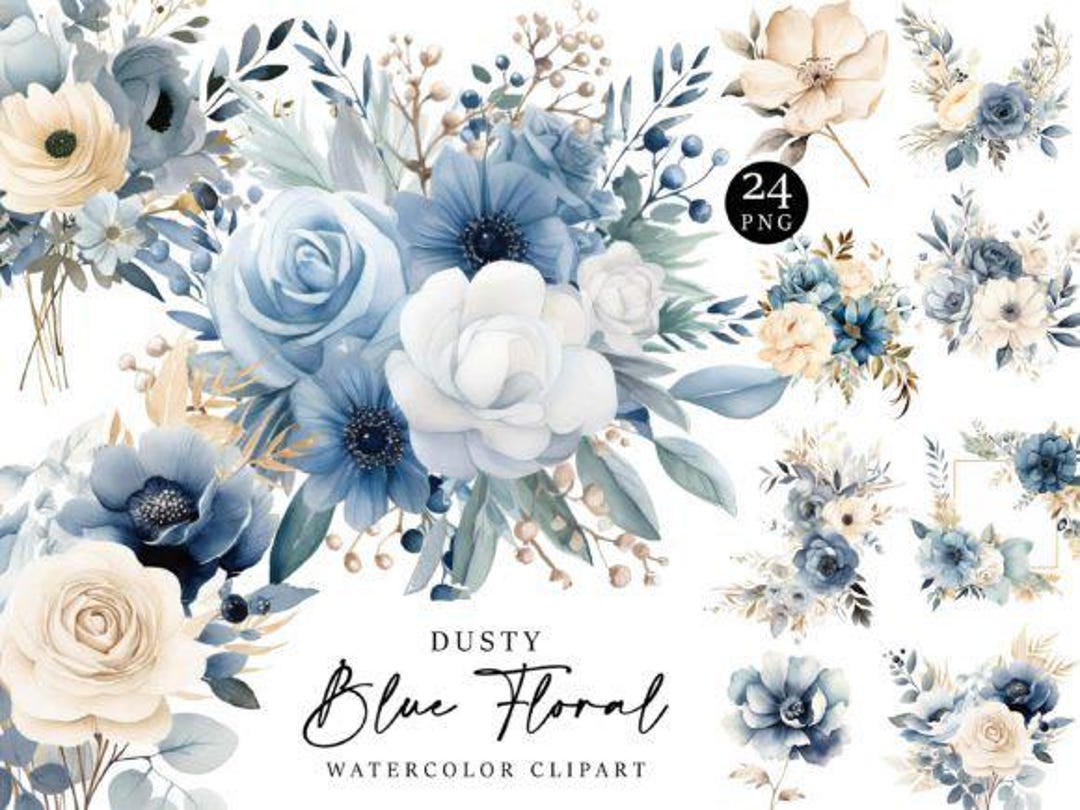 24 Dusty Blue Flowers Png Bundle | Dusty Flowers Png | Dusty Flower ...
