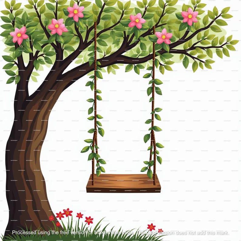 10 Swing in Tree Clipart, Floral Swing Watercolor Pngs, Printable ...