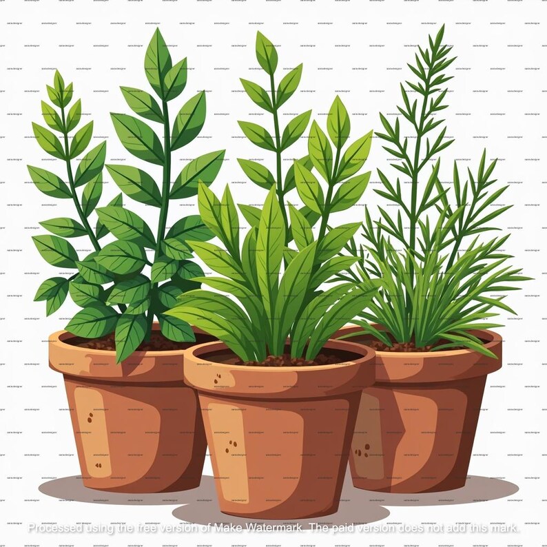 10 Herbs in Pots Clipart Set, Watercolor Herb Pots, Printable Kitchen ...