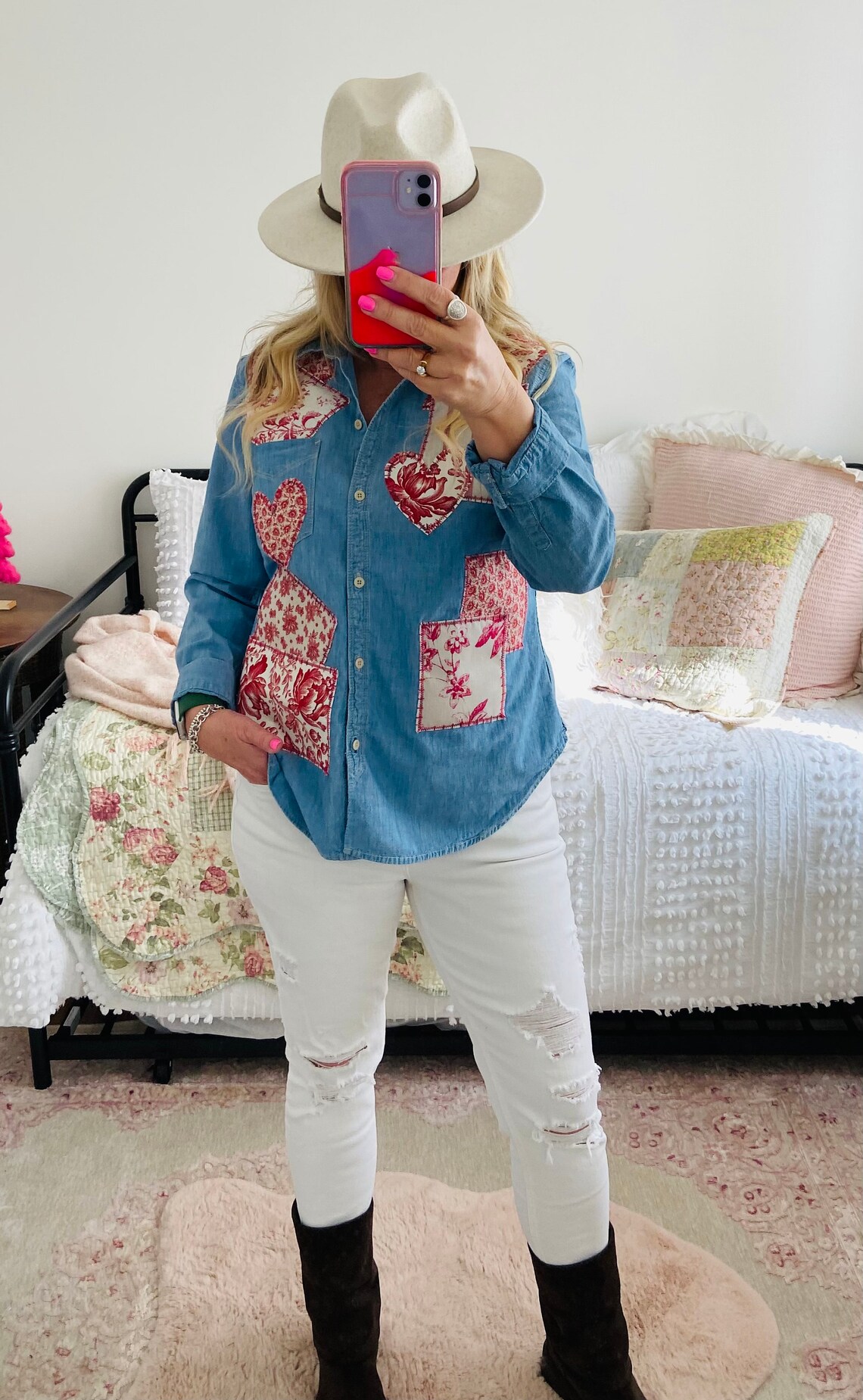 Denim Shirt Embroidered and Patched - Etsy Canada
