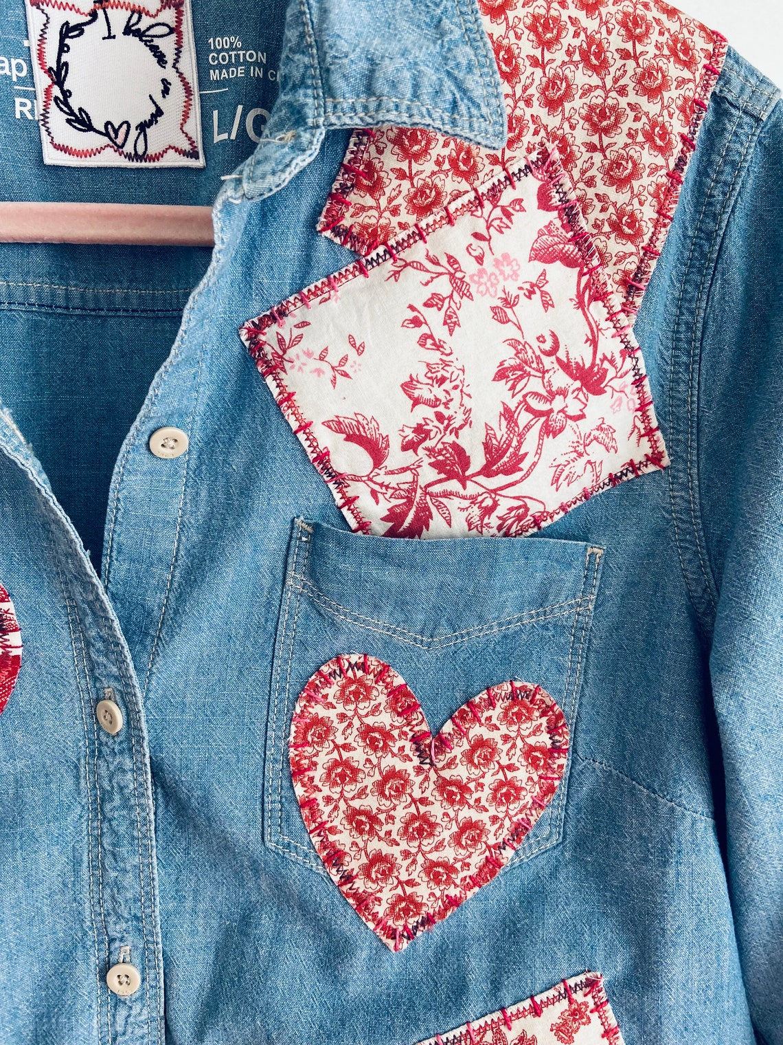 Denim Shirt Embroidered and Patched - Etsy Canada