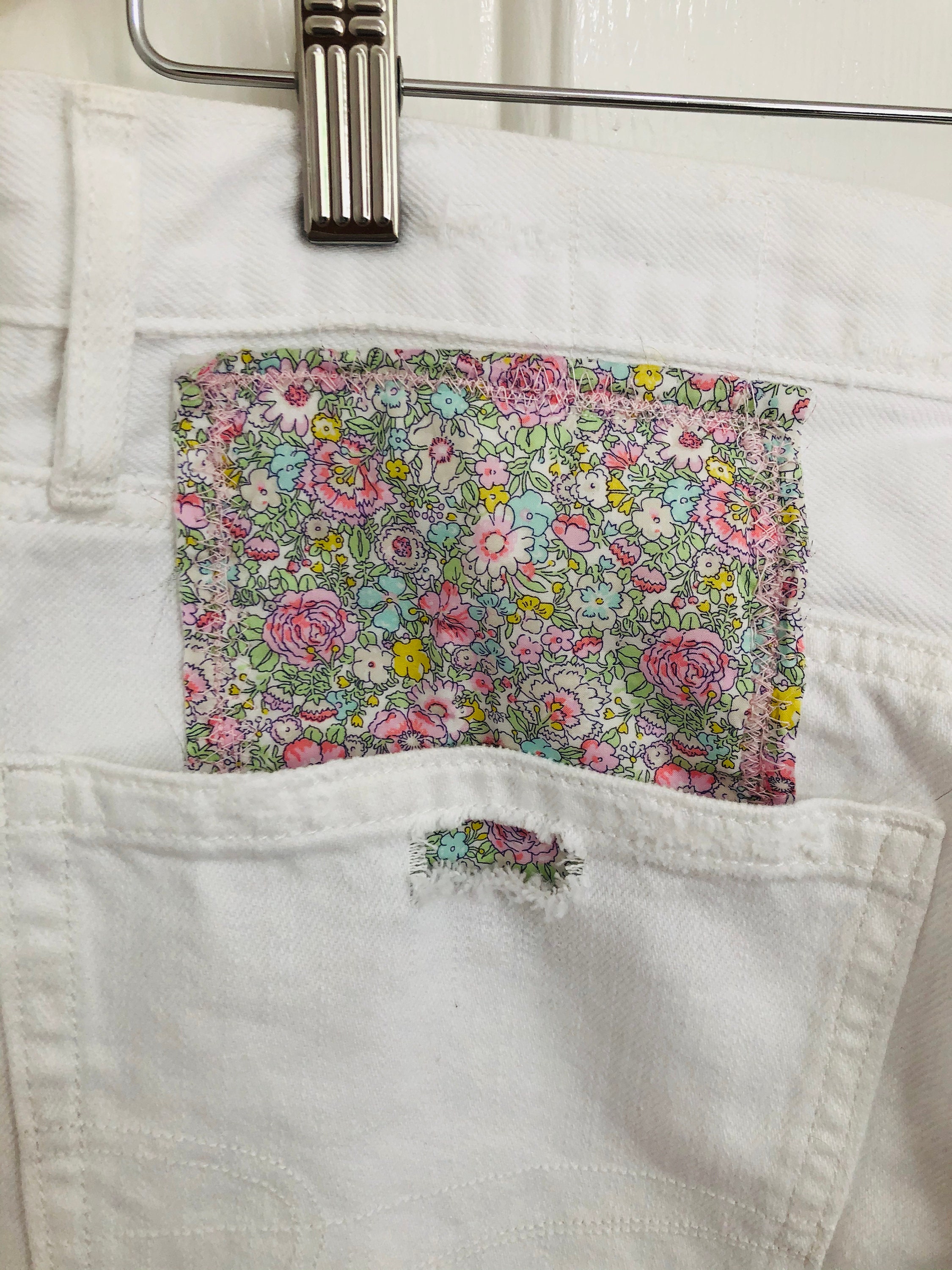 Patched and Embroidered White Denim Jeans - Etsy