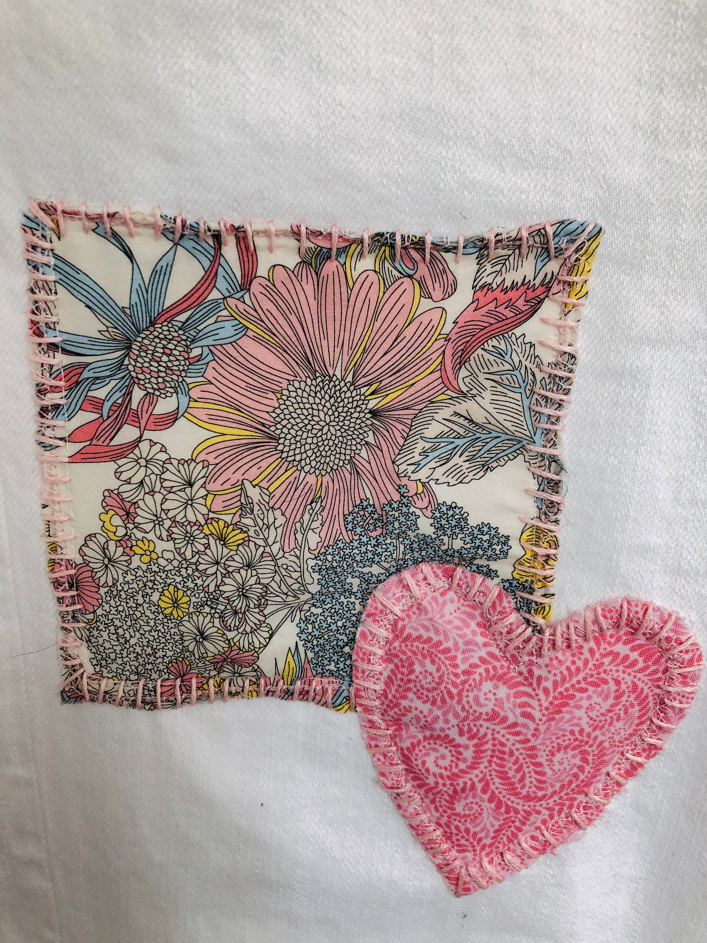 Patched and Embroidered White Denim Jeans - Etsy