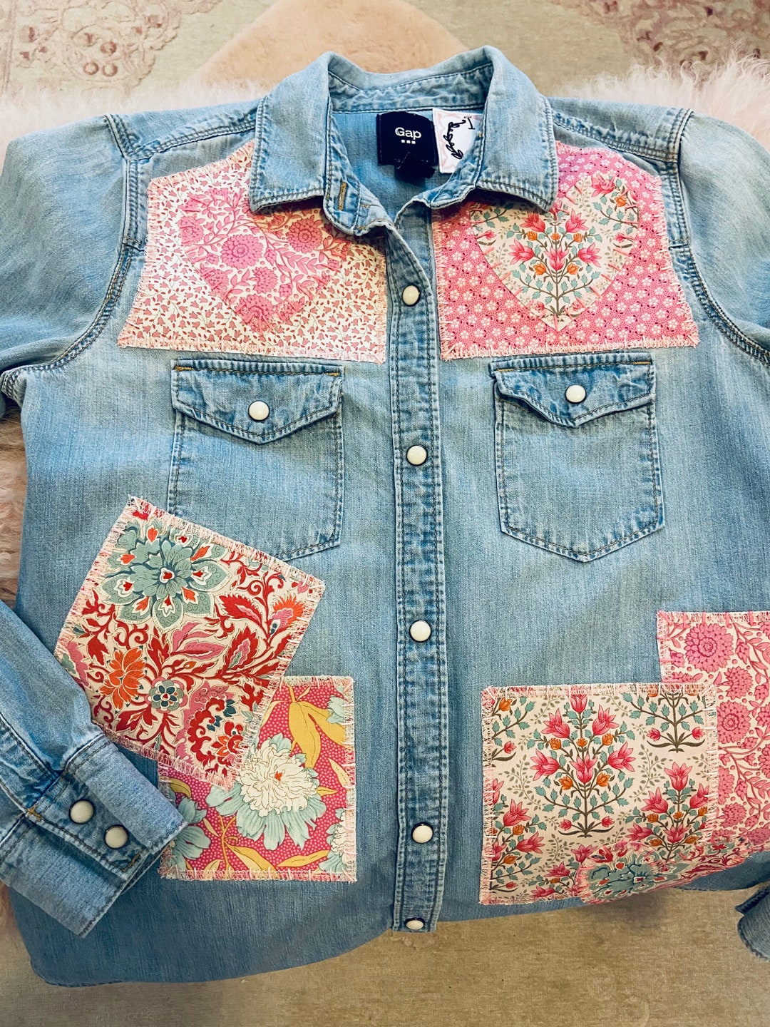 Denim Shirt Embroidered and Patched - Etsy