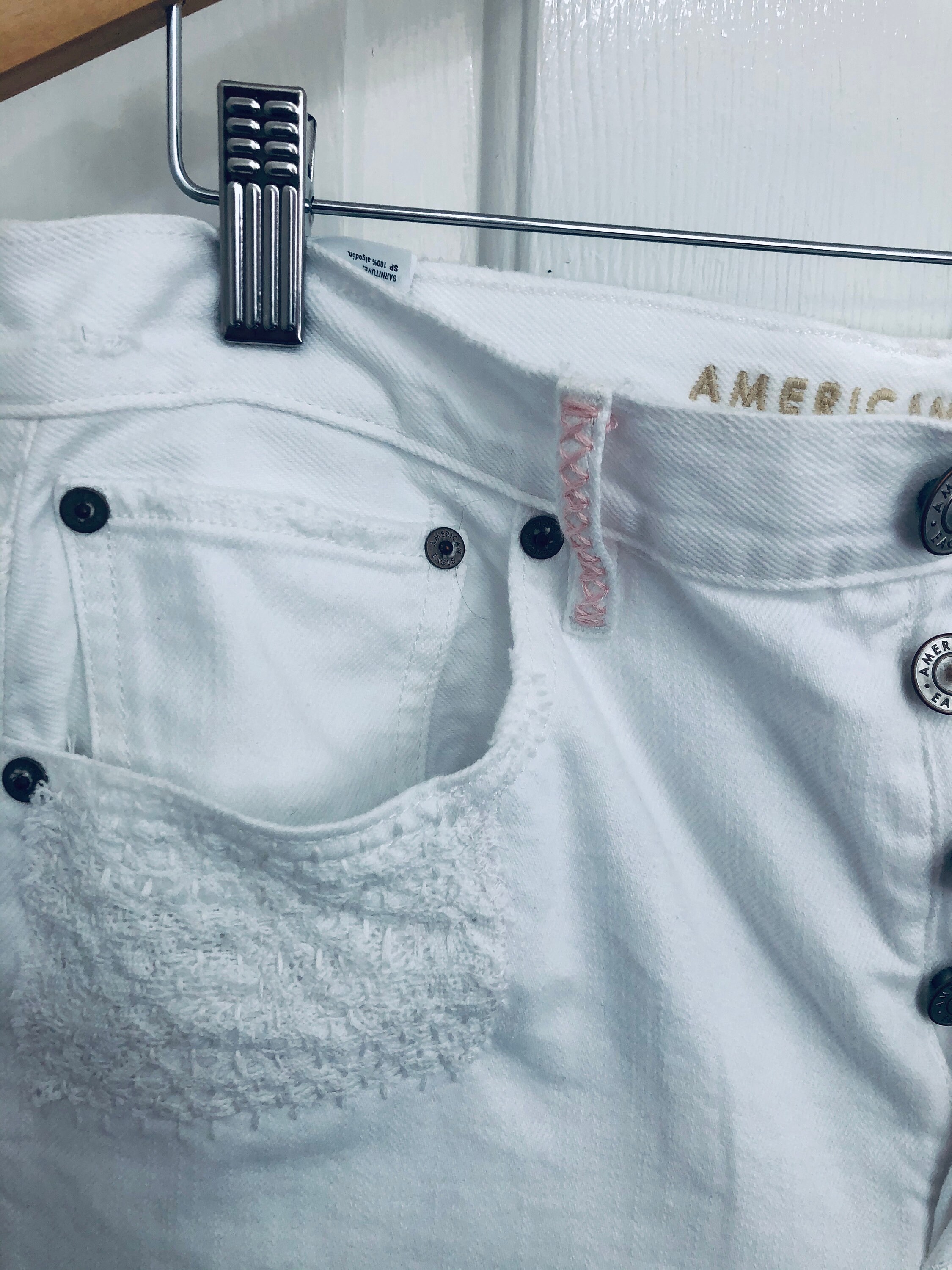 Patched and Embroidered White Denim Jeans - Etsy