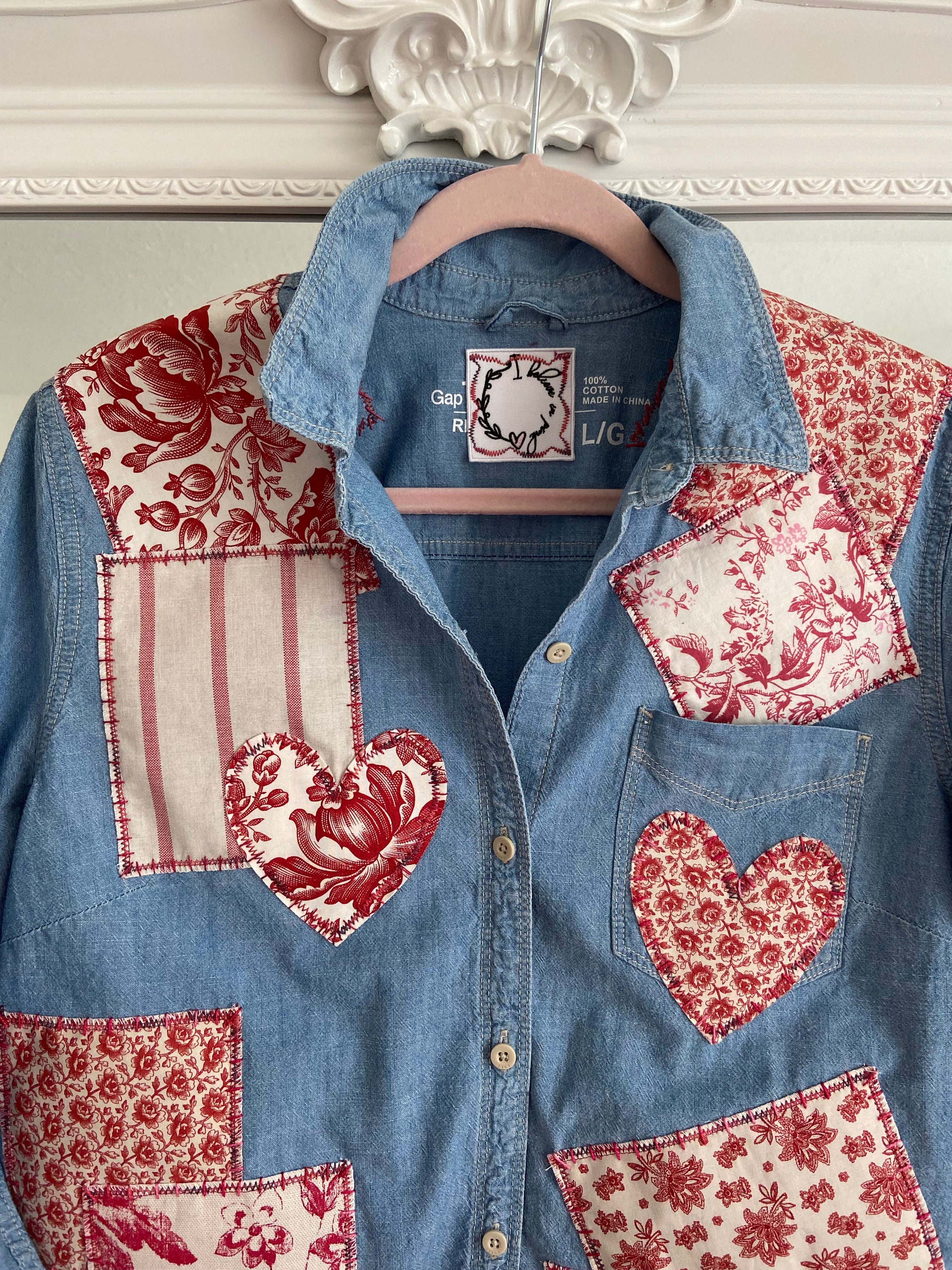 Denim Shirt Embroidered and Patched - Etsy Canada