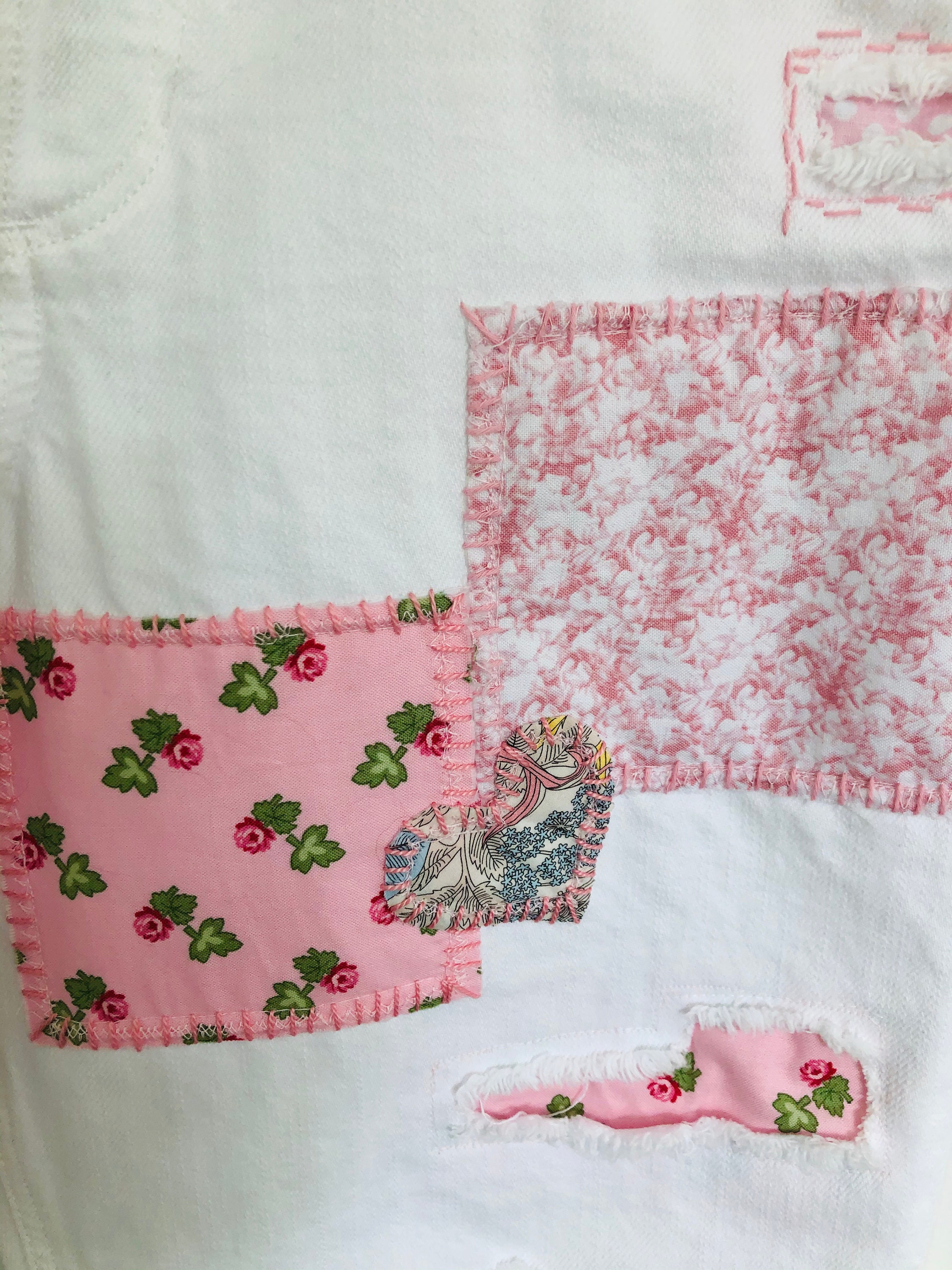 Patched and Embroidered White Denim Jeans - Etsy