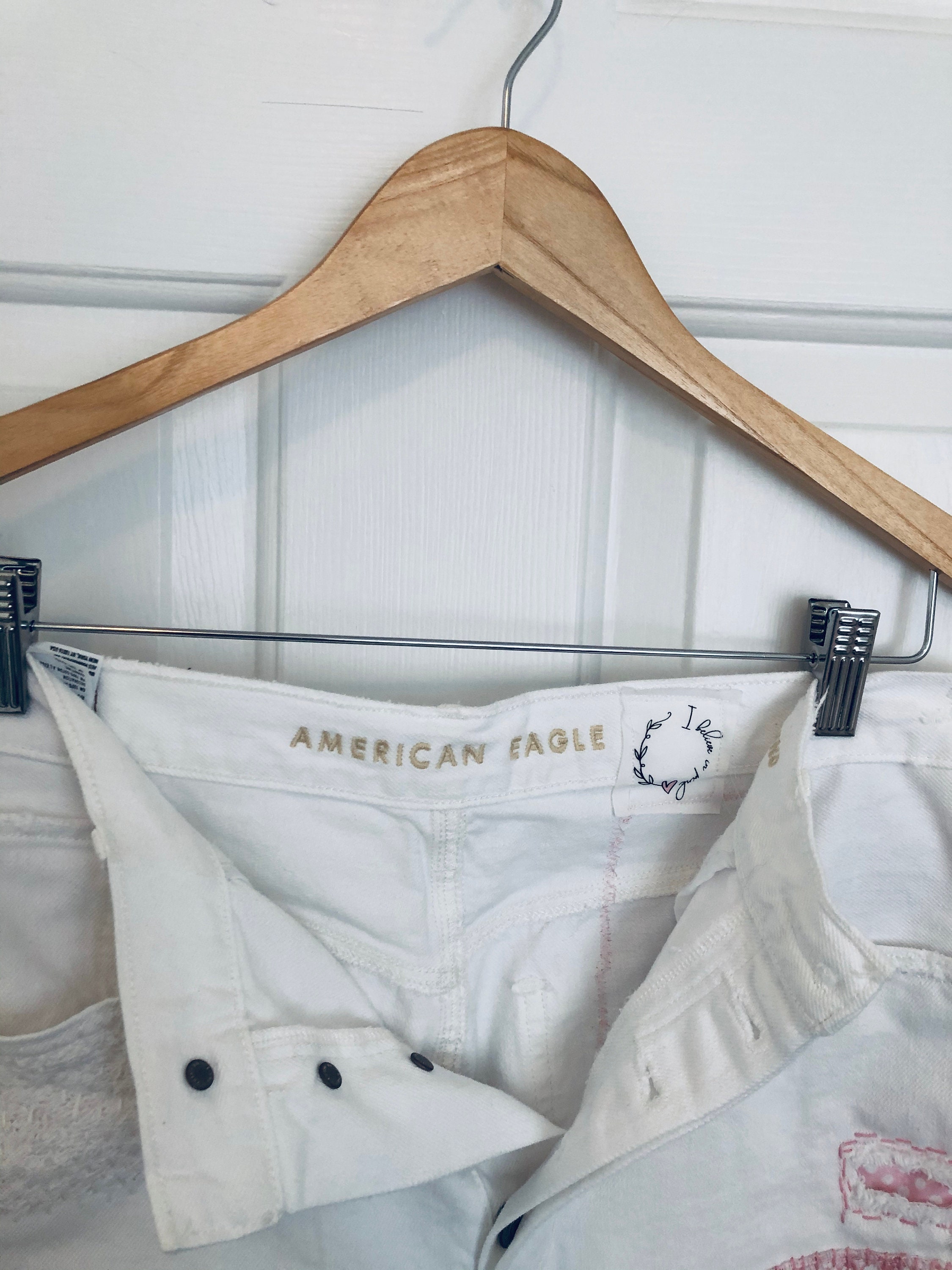 Patched and Embroidered White Denim Jeans - Etsy