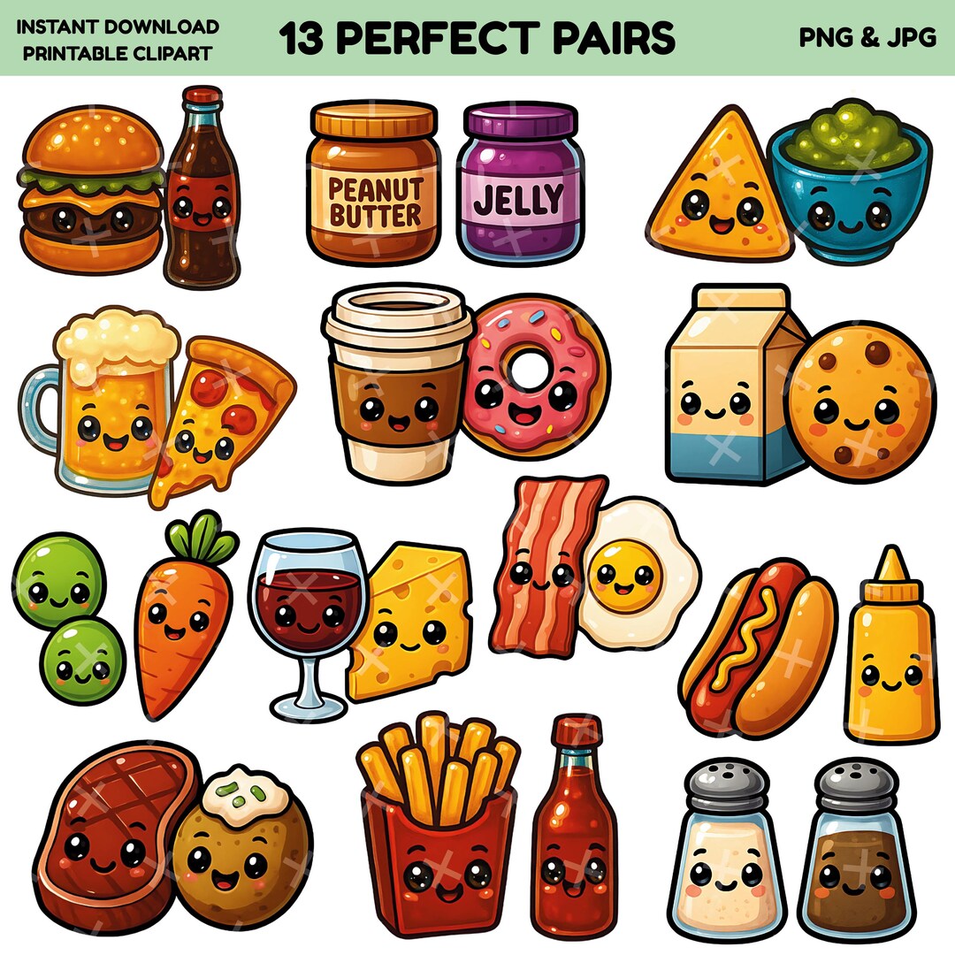 Kawaii Food Pairs Clipart Bundle: PNG & JPG (digital Download) - Etsy