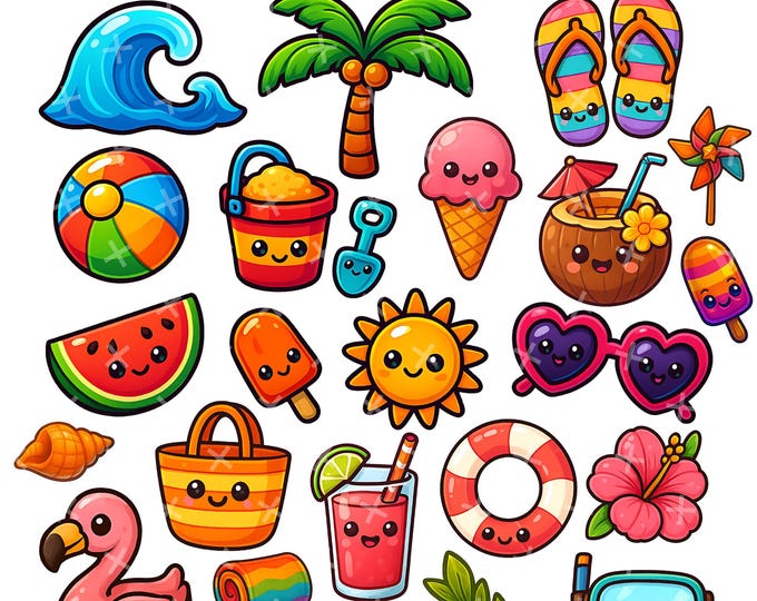 Kawaii Beach PNG Bundle - Etsy Canada