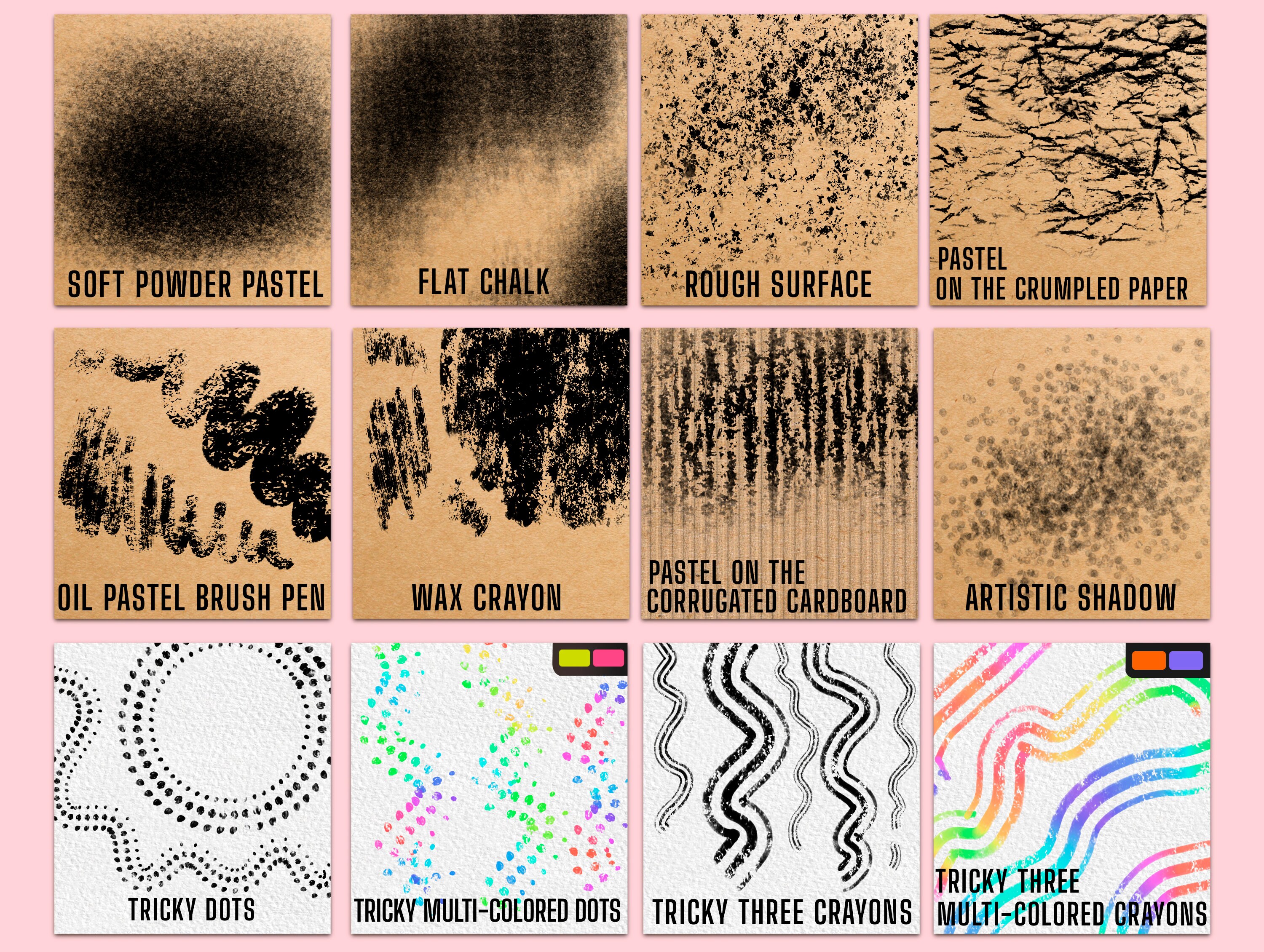 50 Procreate Texture Brushes. Realistic Pastel, Wax, Crayon Brush Pack ...