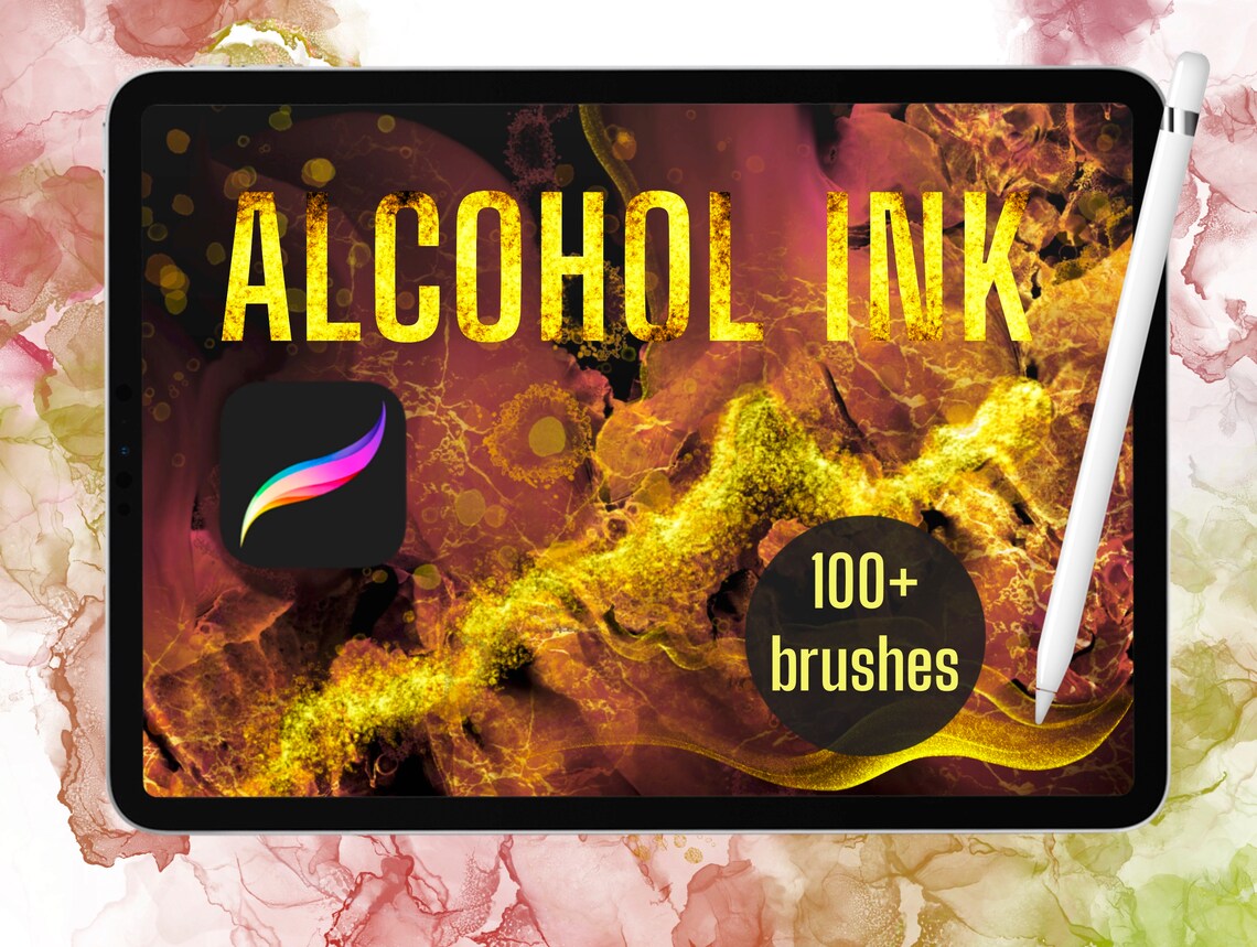 Alcohol Ink Brushes for Procreate. Stamps and Dynamic Brushes for Fluid Digital Art. Crumpled ...