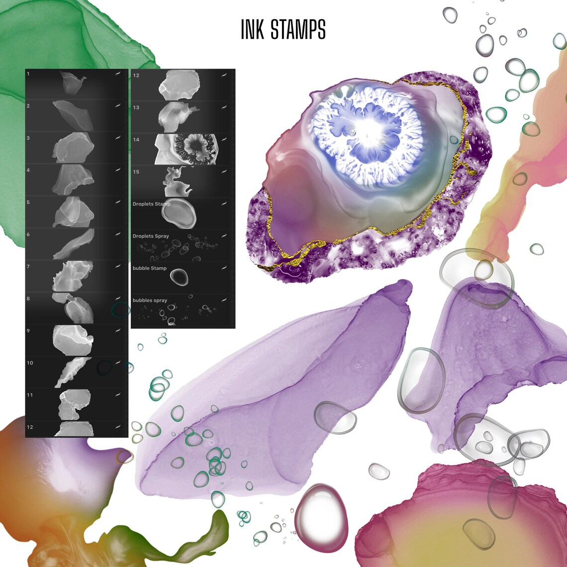 Alcohol Ink Brushes for Procreate. Stamps and Dynamic Brushes for Fluid Digital Art. Crumpled ...