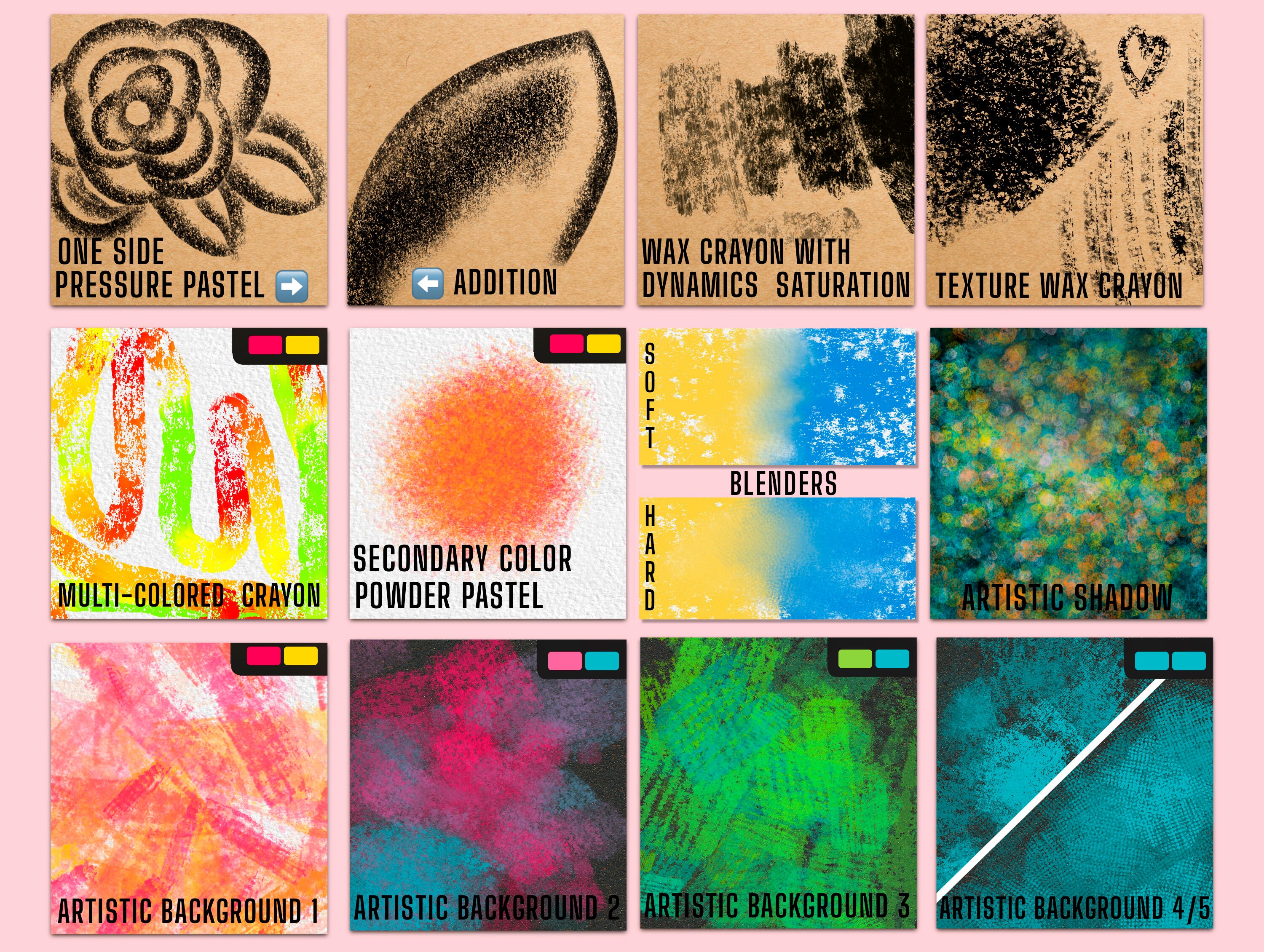 50 Procreate Texture Brushes. Realistic Pastel, Wax, Crayon Brush Pack ...