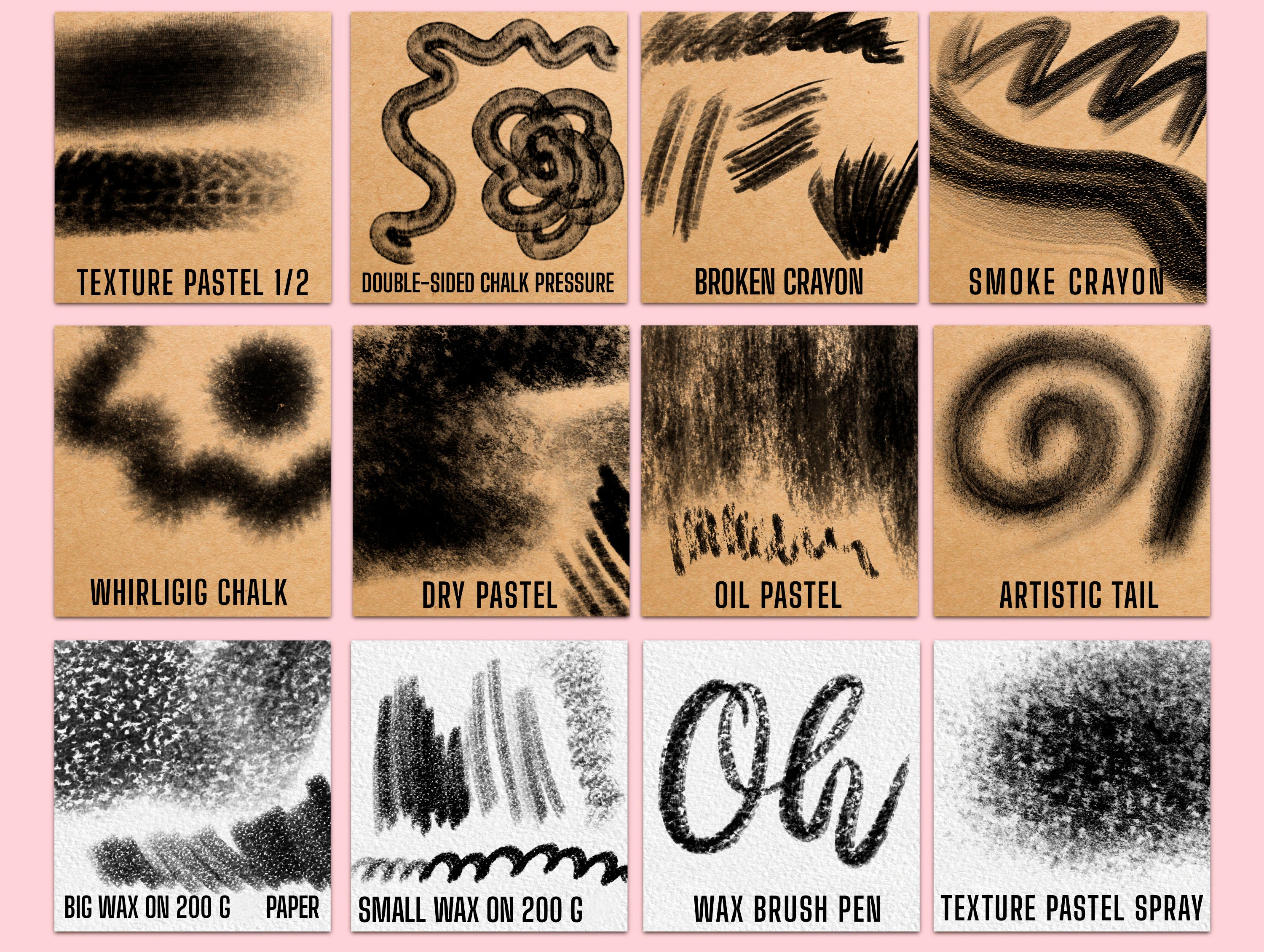 50 Procreate Texture Brushes. Realistic Pastel, Wax, Crayon Brush Pack ...