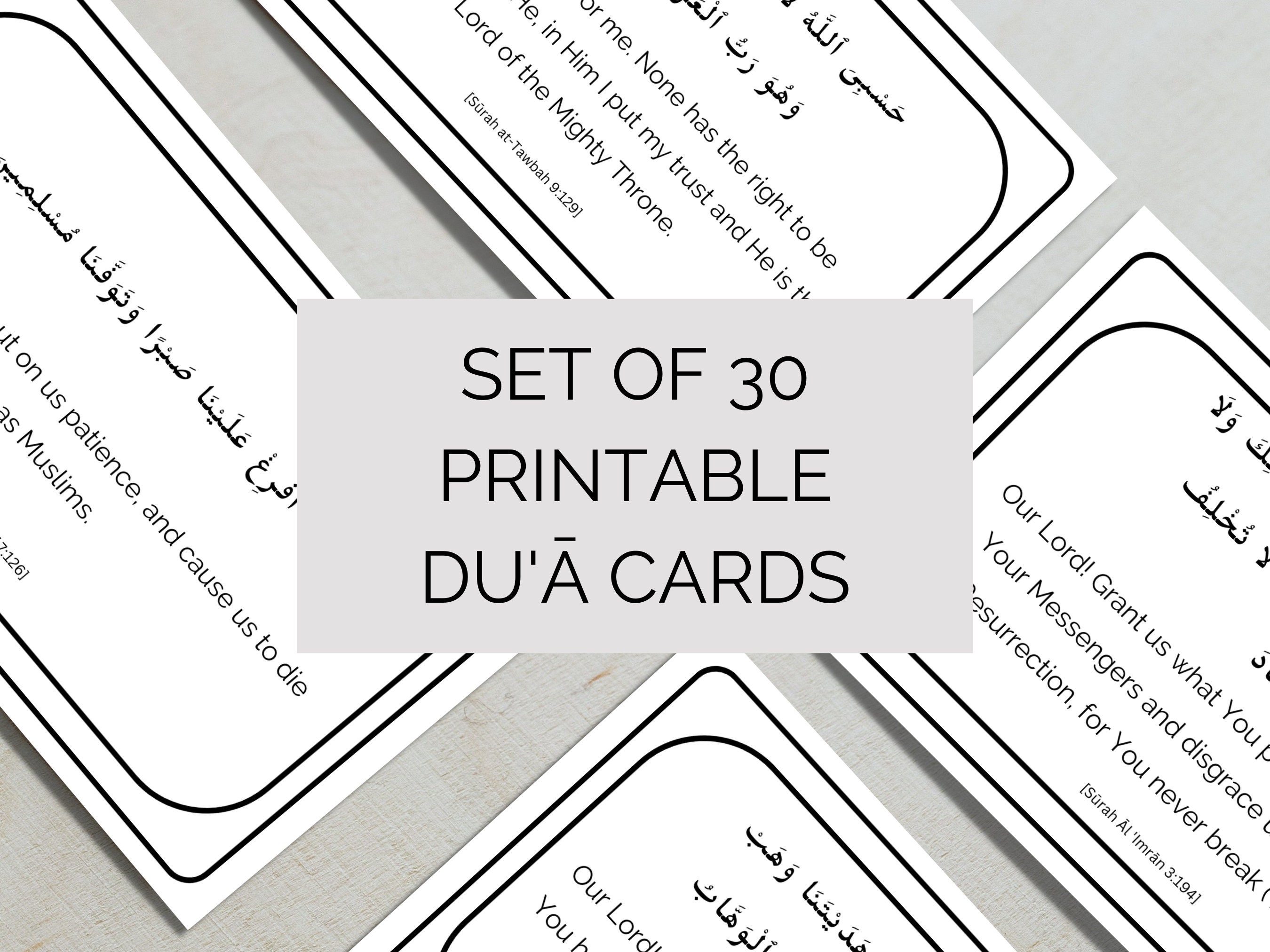 Black and White Minimalist Printable and Digital Daily Dua Card Set for ...