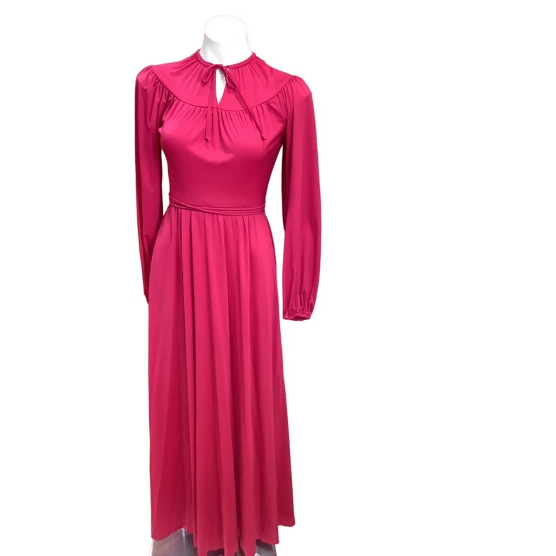 Vintage 1970's House of Bianchi Pink Key Hole Bishop Sleeve Maxi Dress ...
