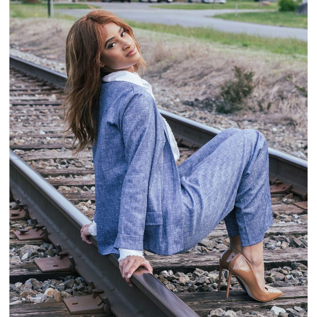 1960's 70's Denim Look Pant Suit - Etsy