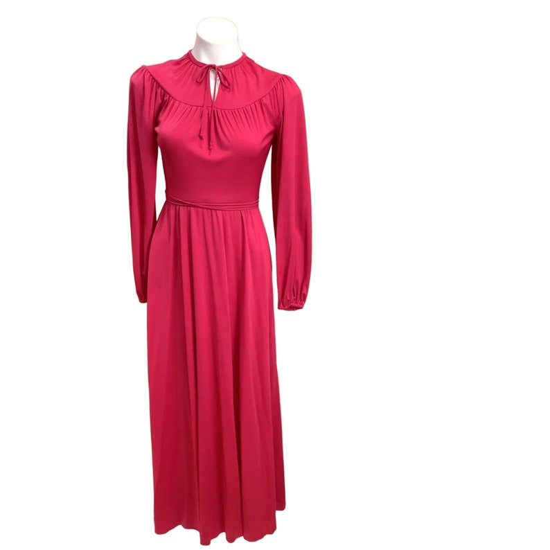 Vintage 1970's House of Bianchi Pink Key Hole Bishop Sleeve Maxi Dress ...