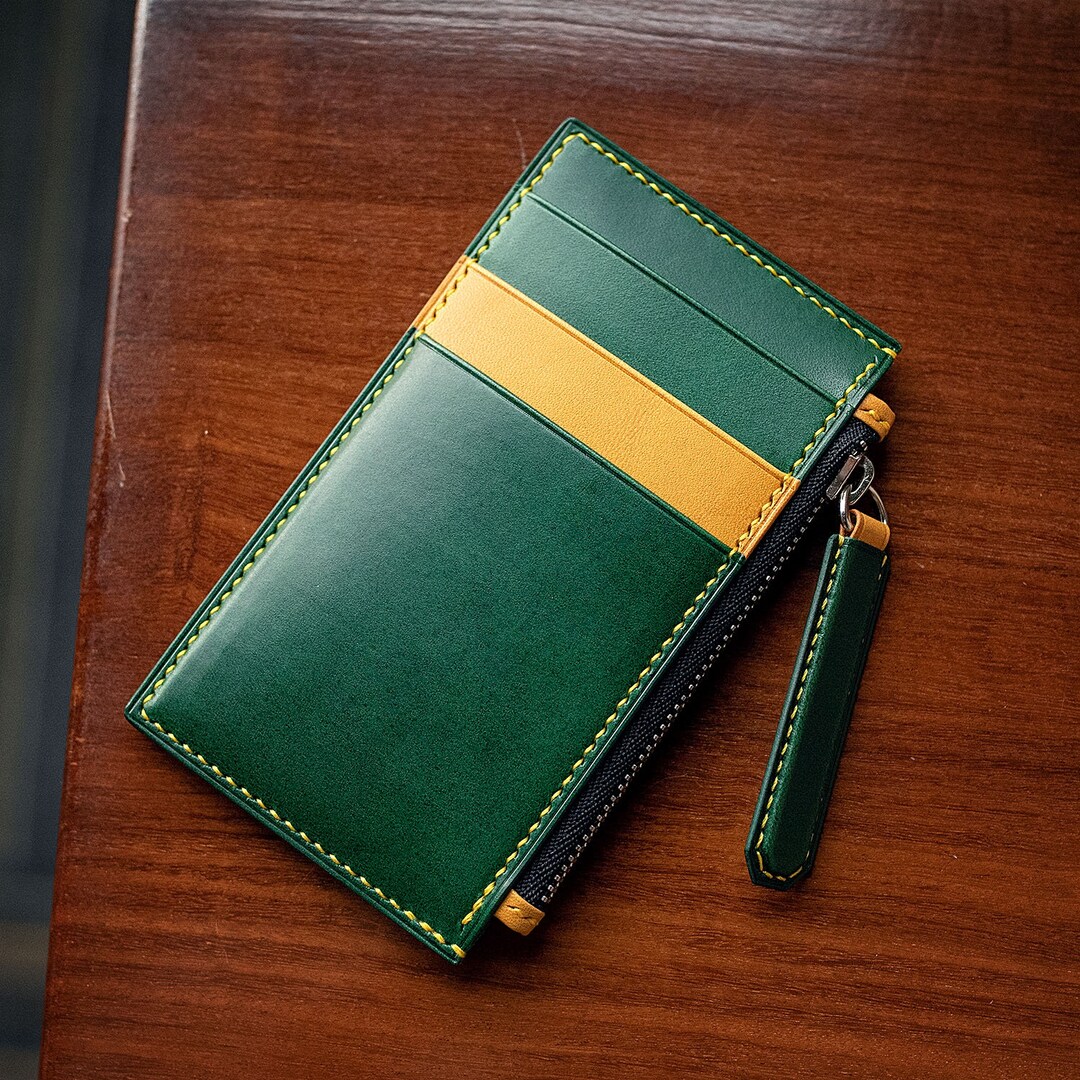 Handmade Buttero Leather Card Holder With Zip Minimalist Card Wallet ...