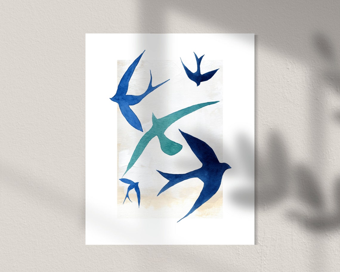 Matisse Style Birds in Blue and Green Digital Download Art - Etsy