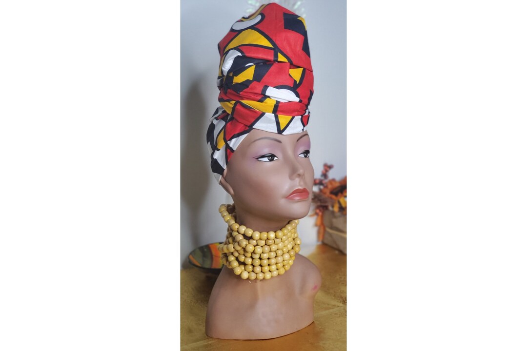 Geometric African Headwrap for Women , Angolan Traditional Fabric ...