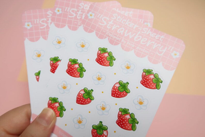 Kawaii Pink Strawberry Sticker Sheet ST002 - Etsy