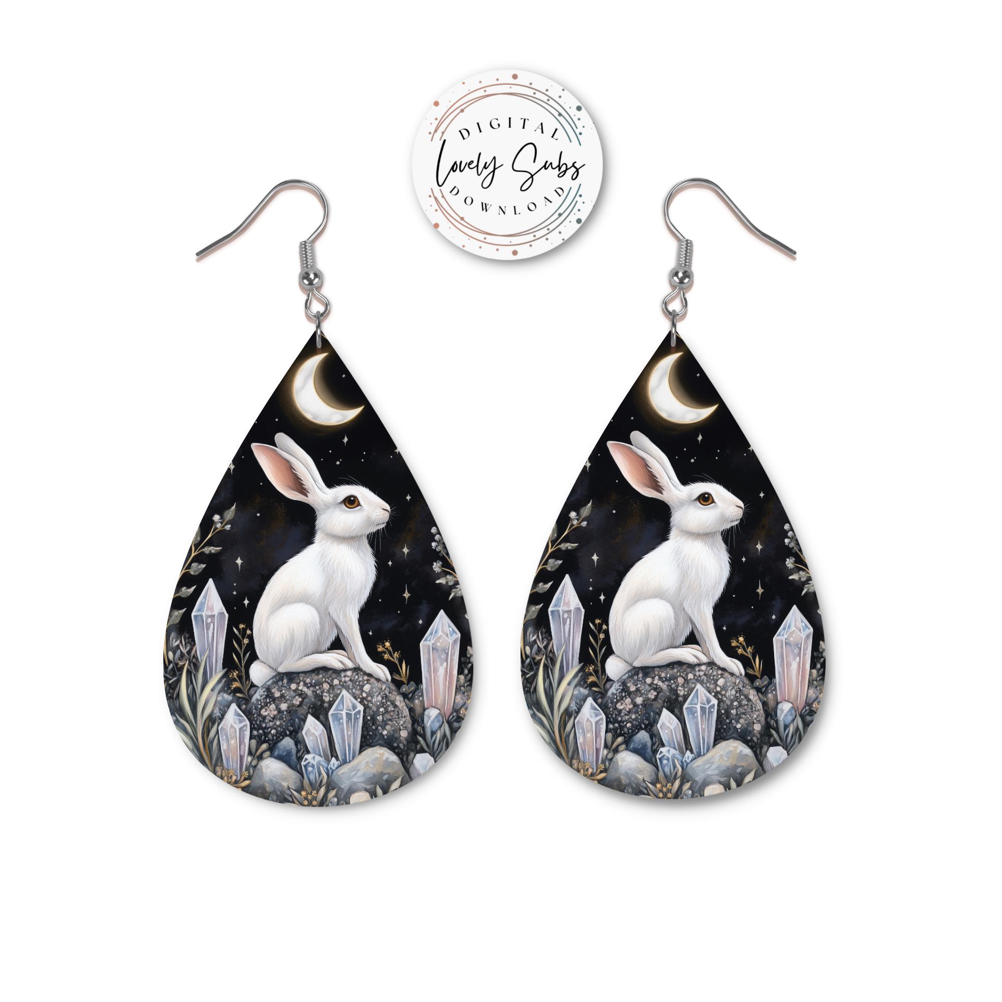 Celestial Rabbit Sublimation Earring Designs PNG, Teardrop Instant ...