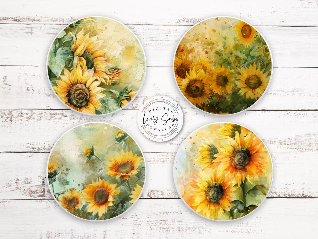 4 Sunflower Car Coaster Bundle, Digital PNG File, Instant Download ...