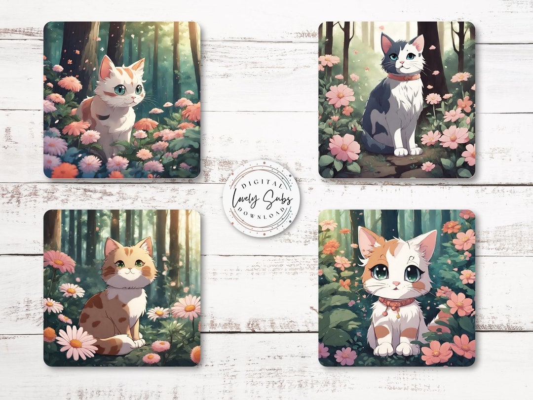 4 Square Car Coaster Bundle, Digital PNG File, Instant Download ...