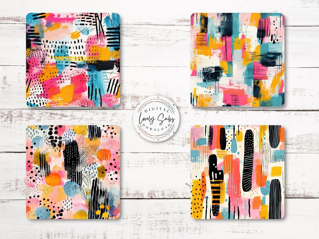 4 Square Car Coaster Bundle, Digital PNG File, Instant Download ...