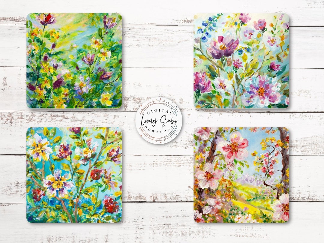 4 Square Car Coaster Bundle, Digital PNG File, Instant Download ...